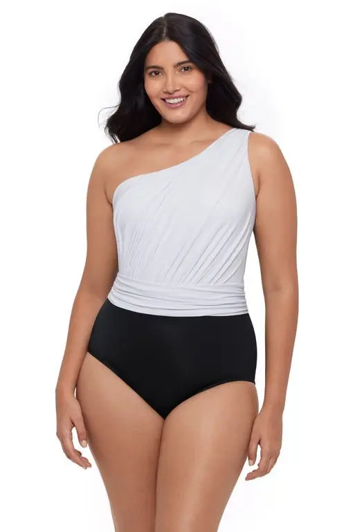 TRIMSHAPER Heather One-shoulder One-piece Swimsuit - Black || White